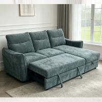 China L-Shaped Reversible Sectional Sleeper Sofa with Pull-Out Bed and Storage, Teal Fabric for sale