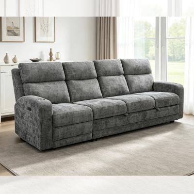 China Big Sectional Sleeper Sofa with Pull-Out Bed and Power Recliner Chair, Metal Gray Fabric for sale