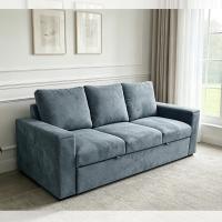 China Futon Sofa Bed, Convertible Sleeper Sofa Bed, Comfortable Pull-Out Bed with Adjustable Backrest, Arm with Hidden Stainless Steel Cup Holders, Blue Fabric for sale
