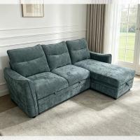 China L-Shaped Reversible Sectional Sleeper Sofa with Pull-Out Bed and Storage, Teal Fabric for sale