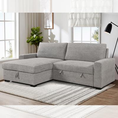 China L-Shaped Reversible Sectional Sleeper Sofa with Pull-Out Bed and Storage, Gray Fabric for sale