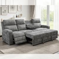 China Big Sectional Sleeper Sofa with Pull-Out Bed and Power Recliner Chair, Metal Gray Fabric for sale