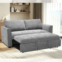 China Queen Size Convertible Sleeper Sofa Bed, Comfortable Pull-Out Bed with Adjustable Backrest, Futon Sofa Bed, Gray Fabric for sale