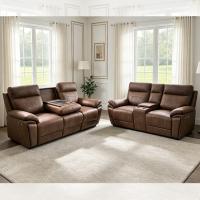 China Power Recliner Sofa set with Dropdown Table and Storage Box, Brown Fabric-like vinyl for sale