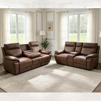 China Power Recliner Sofa set with Dropdown Table and Storage Box, Brown Fabric-like vinyl for sale