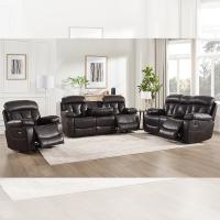 China Recliner Sofa set with Dropdown Table and Storage Box, Dark Brown Faux Leatherette for sale