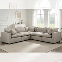 China Sectional Modular Sofa with Feather Blend Seat Cushion and Pillows, Gray Fabric for sale