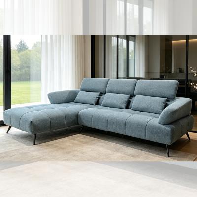 China Sectional Sofa with Adjustable Back and Pillows, Blue Fabric for sale
