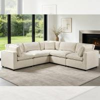 China Sectional Modular Sofa with Feather Blend Seat Cushion and Pillows, Beige Fabric for sale