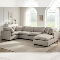 China Sectional Modular Sofa with Feather Blend Seat Cushion and Pillows, Gray Fabric for sale