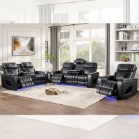 China Power Recliner Sofa set with Power Headrests and Dropdown Table and Speaker and Storage and LED Light, Massage Function, Black Leatherette for sale