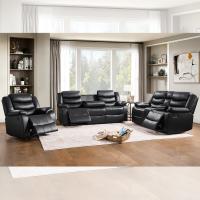 China Recliner Sofa set with Dropdown Table and Storage Box, Black Leatherette for sale