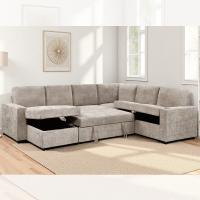 China U-Shaped Sectional Sleeper Sofa with Pull Out Bed and Storage Chaise Lounge and Storage Sofa and Cup holders, Taupe Fabric for sale