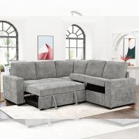 China L-Shaped Sectional Sleeper Sofa with Pull Out Bed and Storage Sofa and Cup holders, Gray Fabric for sale