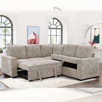 China L-Shaped Sectional Sleeper Sofa with Pull Out Bed and Storage Sofa and Cup holders, Taupe Fabric for sale
