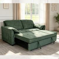 China Futon Sofa Bed, Convertible Sleeper Sofa Bed, Comfortable Pull-Out Bed with Adjustable Backrest, Green Fabric for sale