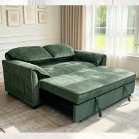 China Futon Sofa Bed, Convertible Sleeper Sofa Bed, Comfortable Pull-Out Bed with Adjustable Backrest, Green Fabric for sale