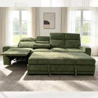 China Big Sectional Sleeper Sofa with Pull-Out Bed and Dropdown Table and Power Recliner Chair, Green Fabric for sale