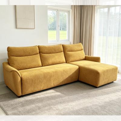 China L-Shaped Sectional Sleeper Sofa with Pull-Out Bed and Storage, Mustard Yellow Fabric for sale