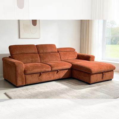 China L-Shaped Sectional Sleeper Sofa with Pull-Out Bed and Storage and Adjustable Headrest, Brick Red Fabric for sale