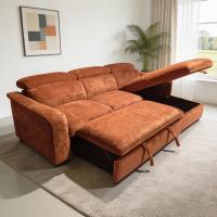 China L-Shaped Sectional Sleeper Sofa with Pull-Out Bed and Storage and Adjustable Headrest, Brick Red Fabric for sale
