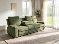 China Big Sectional Sleeper Sofa with Pull-Out Bed and Dropdown Table and Power Recliner Chair, Green Fabric for sale