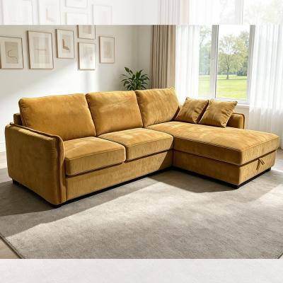 China L-Shaped Sectional Sleeper Sofa with Pull-Out Bed and Storage, Mustard Yellow Fabric for sale