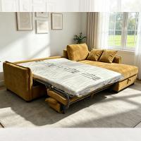 China L-Shaped Sectional Sleeper Sofa with Pull-Out Bed and Storage, Mustard Yellow Fabric for sale
