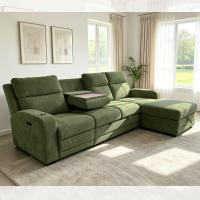 China Big Sectional Sleeper Sofa with Pull-Out Bed and Dropdown Table and Power Recliner Chair, Green Fabric for sale