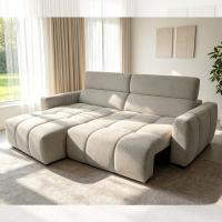 China Sectional Sofa with Power Pull-out Bed and Adjustable Headrest, Light Gray Fabric for sale