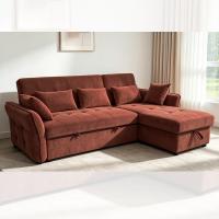 China L-Shaped Reversible Sectional Sleeper Sofa with Pull-Out Bed and Storage, Wine Red Fabric for sale