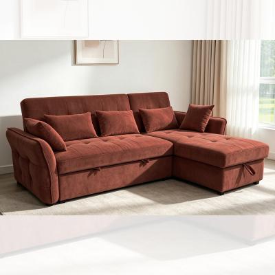 China L-Shaped Reversible Sectional Sleeper Sofa with Pull-Out Bed and Storage, Wine Red Fabric for sale