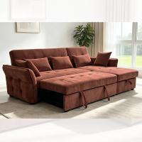 China L-Shaped Reversible Sectional Sleeper Sofa with Pull-Out Bed and Storage, Wine Red Fabric for sale