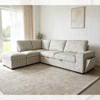 China L-Shaped Sectional Sleeper Sofa with Pull-Out Bed and Storage and Cup holder, Beige Fabric for sale