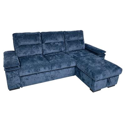 China L-Shaped Reversible Sectional Sleeper Sofa with Pull-Out Bed and Storage, Navy Fabric for sale