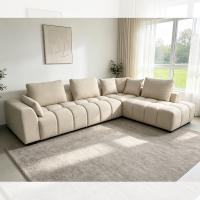 China L-Shaped Sectional Sofa with Pillows, Beige Fabric for sale