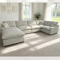 China Sectional Modular Sofa with Feather Blend Seat Cushion and Pillows, Light Gray Fabric for sale