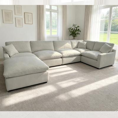 China Sectional Modular Sofa with Feather Blend Seat Cushion and Pillows, Light Gray Fabric for sale