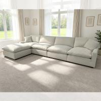 China Sectional Modular Sofa with Feather Blend Seat Cushion and Pillows, Light Gray Fabric for sale
