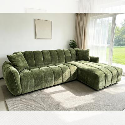 China L-Shaped Sectional Sofa with Pillows, Green Fabric for sale