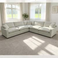 China Sectional Modular Sofa with Feather Blend Seat Cushion and Pillows, Light Gray Fabric for sale