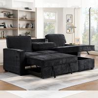 China L-Shaped Reversible Sectional Sleeper Sofa with Pull-Out Bed and Dropdown Table and Storage, Charcoal Black Chenille for sale