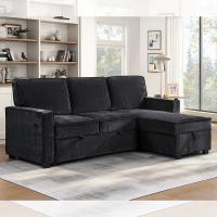 China L-Shaped Reversible Sectional Sleeper Sofa with Pull-Out Bed and Dropdown Table and Storage, Charcoal Black Chenille for sale
