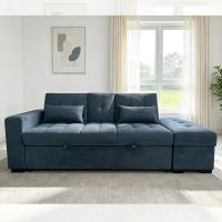 China Queen Size Convertible Sleeper Sofa Bed, Comfortable Pull-Out Bed with Adjustable Backrest, Storage Arm and Ottoman, Navy fabric for sale