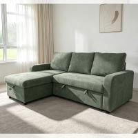 China L-Shaped Reversible Sectional Sleeper Sofa with Pull-Out Bed and Storage, Green Fabric for sale
