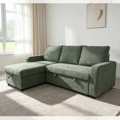 China L-Shaped Reversible Sectional Sleeper Sofa with Pull-Out Bed and Storage, Green Fabric for sale