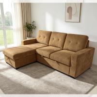 China L-Shaped Reversible Sectional Sleeper Sofa with Pull-Out Bed and Storage, Earthy Yellow Fabric for sale