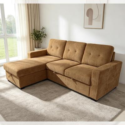 China L-Shaped Reversible Sectional Sleeper Sofa with Pull-Out Bed and Storage, Earthy Yellow Fabric for sale