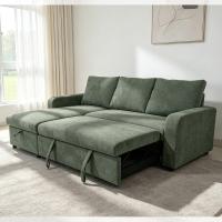 China L-Shaped Reversible Sectional Sleeper Sofa with Pull-Out Bed and Storage, Green Fabric for sale