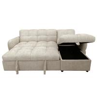 China L-Shaped Sectional Sleeper Sofa with Pull-Out Bed and Adjustable Backrest and Storage Chaise, Sand Fabric for sale